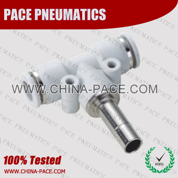 Grey White Plug-In Branch Tee Push In Fittings, Polymer Pneumatic Push ...